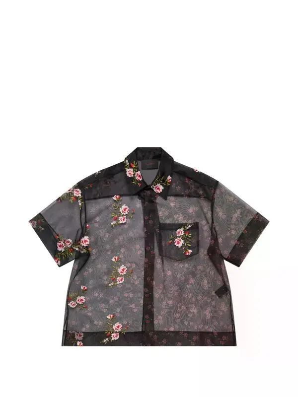 Simone Rocha Floral-embroidered Sheer Shirt - Black