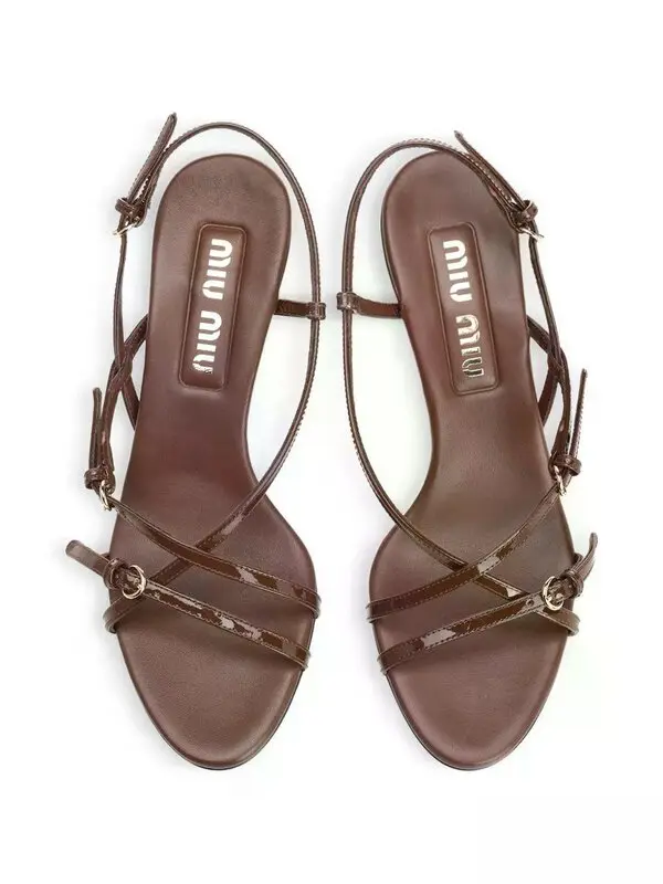 Miu Miu Patent Leather Buckle Detail Slingback Sandals