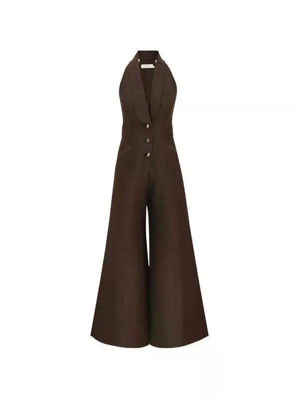 Zimmermann Halterneck Wide-leg Jumpsuit - Brown