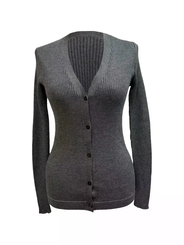 Prada Ribbed Knit V-neck Cardigan - Grey