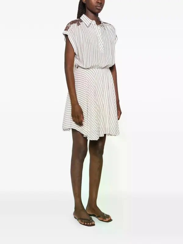 ERMANNO FIRENZE Striped Mini Shirt Dress With Lace Trim