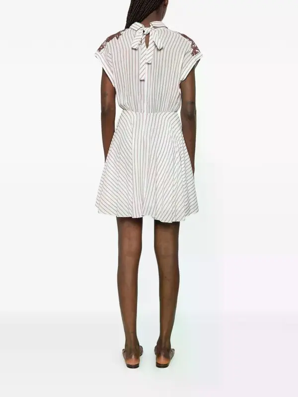 ERMANNO FIRENZE Striped Mini Shirt Dress With Lace Trim