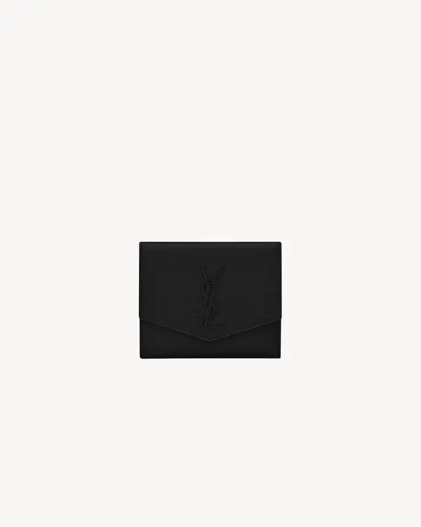 Saint Laurent One Sizeptown Compact Wallet In Grain De Poudre Leather - Black