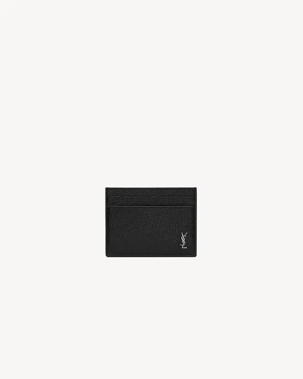 Saint Laurent Tiny Cassandre Card Case In Grained Leather - Black