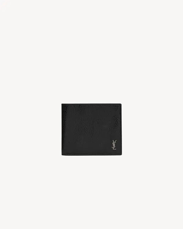 Saint Laurent Tiny Cassandre East/west Wallet In Grained Leather - Black
