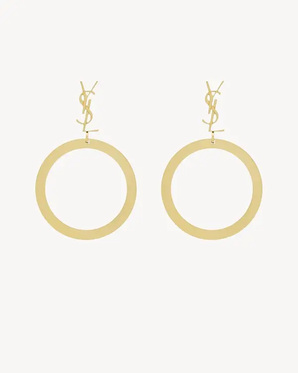 Saint Laurent Cassandre Pendant Hoop Earrings - Gold