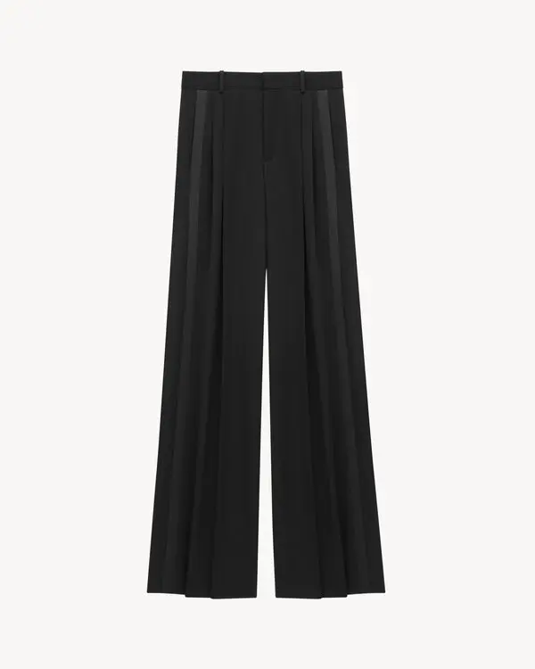 Saint Laurent Wide-leg Tuxedo Pants In Grain De Poudre