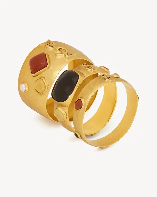Saint Laurent Cassandre Cabochon Bangles In Enamel, Resin, Glass, And Metal - Multicolor And Gold