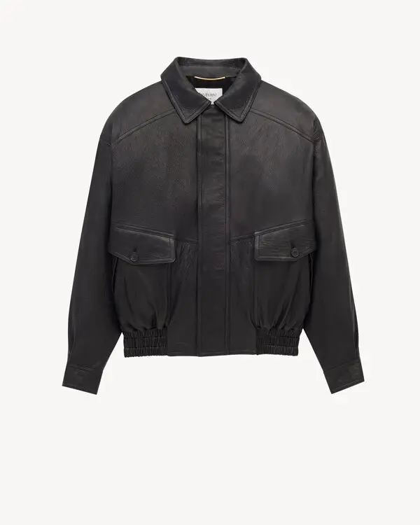 Saint Laurent Bomber Jacket In Lambskin Leather - Noir