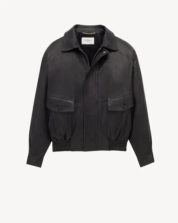Saint Laurent Bomber Jacket In Lambskin Leather - Noir