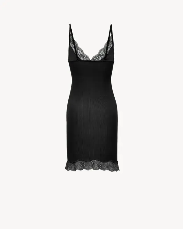Saint Laurent Silk Jersey Lace Trim Slip Dress