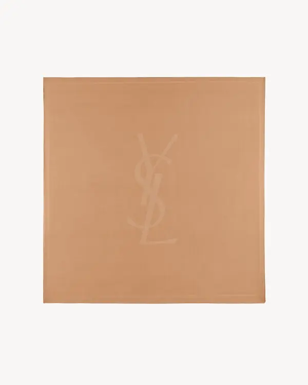 Saint Laurent Cassandre Square Scarf In Silk Charmeuse - Camel