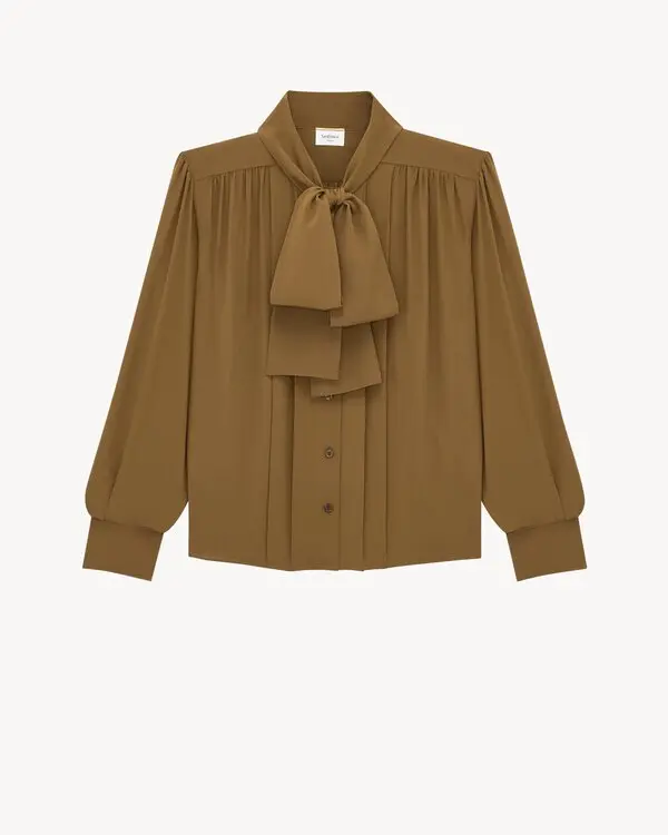 Saint Laurent Silk Crepe De Chine Lavallière Blouse