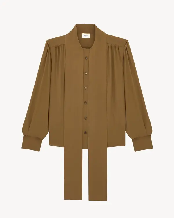 Saint Laurent Silk Crepe De Chine Lavallière Blouse