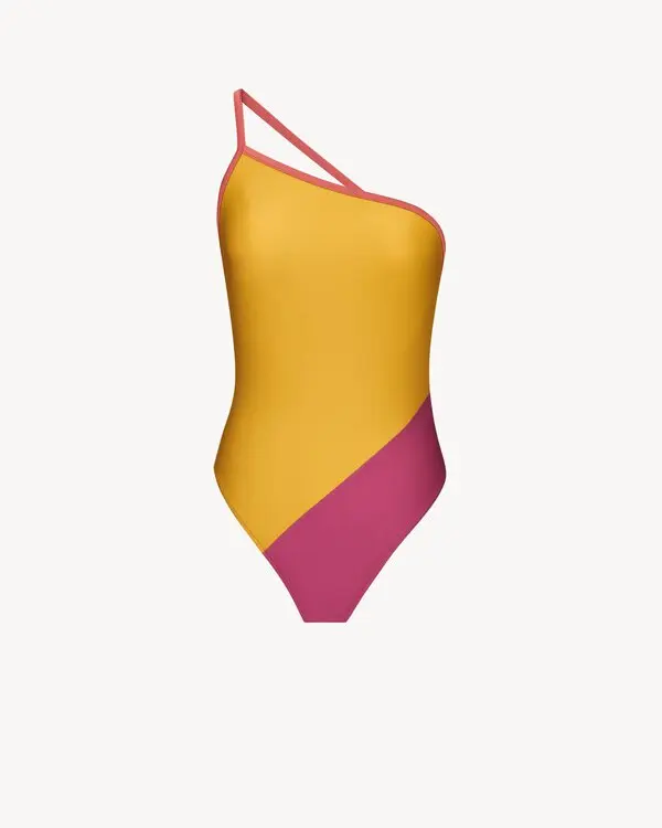 Saint Laurent One-shoulder Swimsuit - Curry/framboise/corail Fonce