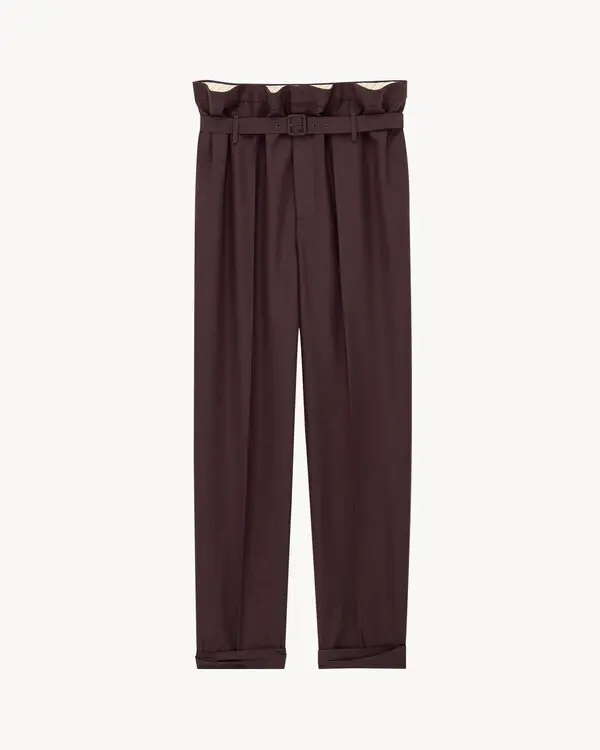 Saint Laurent Paperbag Waist Wool And Mohair Pants - Prune