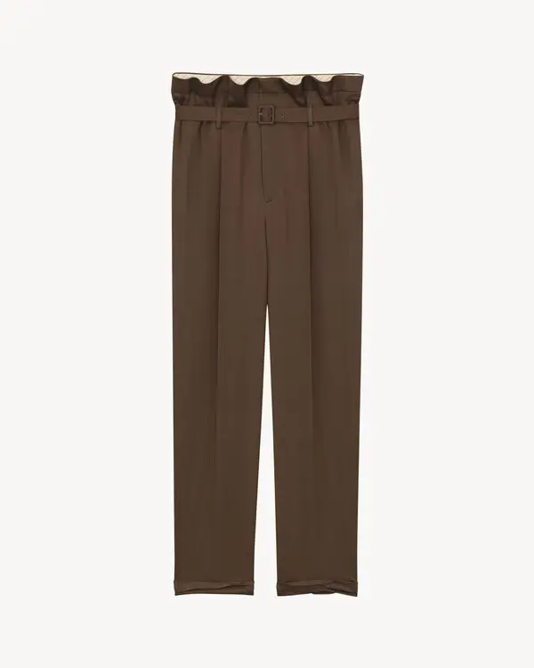 Saint Laurent Paperbag Waist Silk Pants - Chocolat