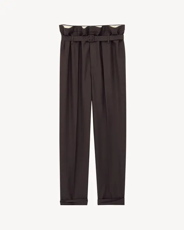 Saint Laurent Wool & Mohair Paperbag Waist Pants - Marron Fonce