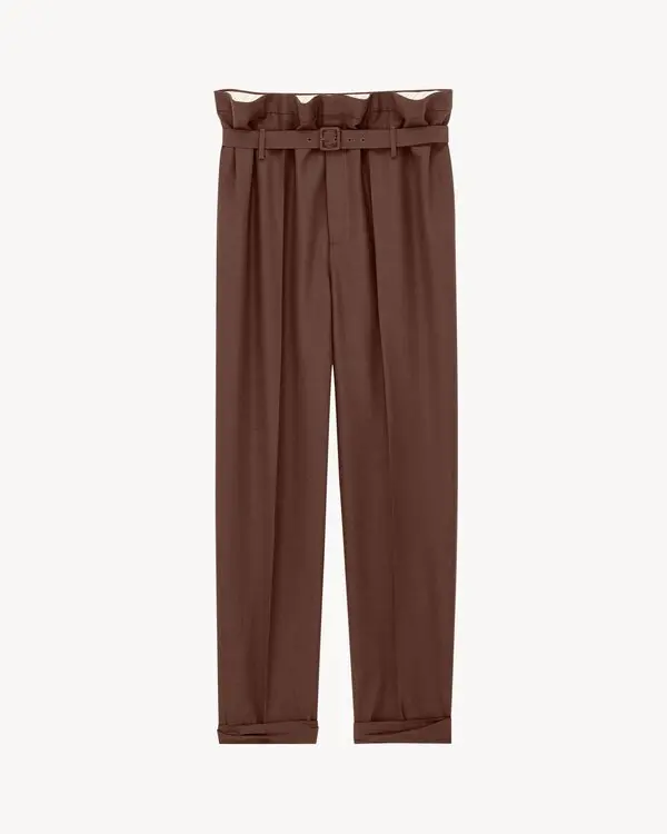 Saint Laurent Wool And Mohair Paperbag Waist Pants - Chocolat