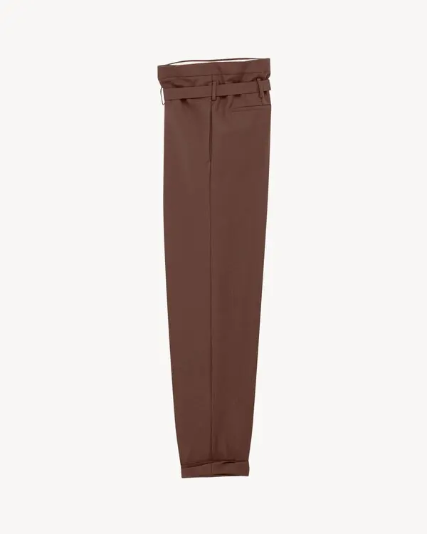 Saint Laurent Wool And Mohair Paperbag Waist Pants - Chocolat