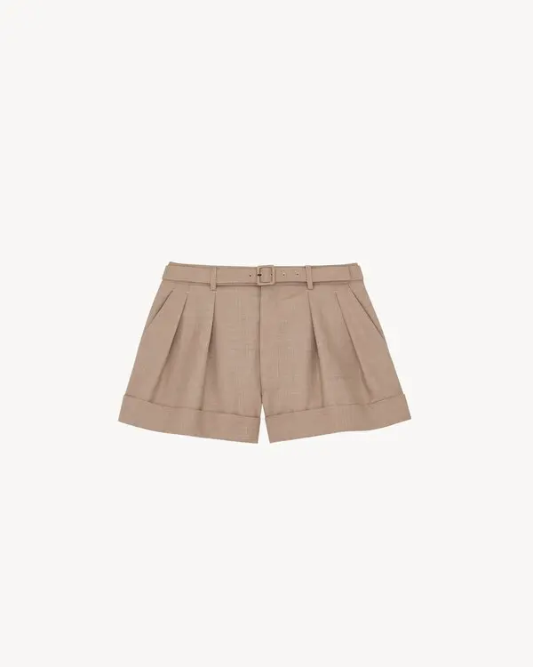 Saint Laurent Tailored Virgin Wool Shorts With Belted Waist