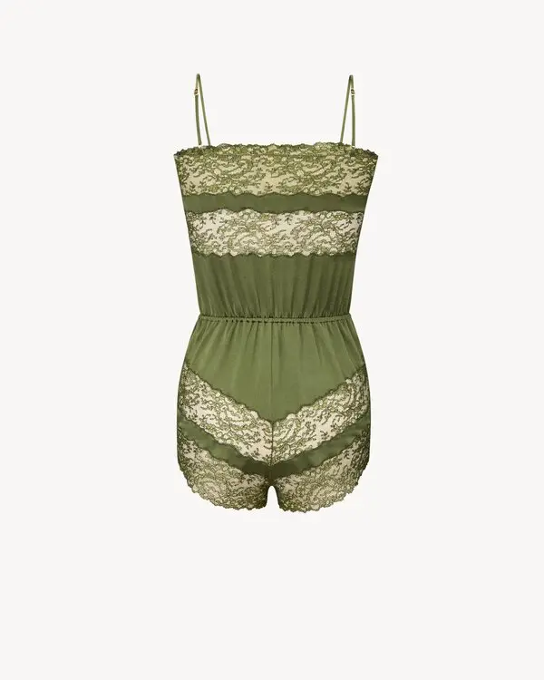 Saint Laurent Lace-trimmed Silk Satin Romper