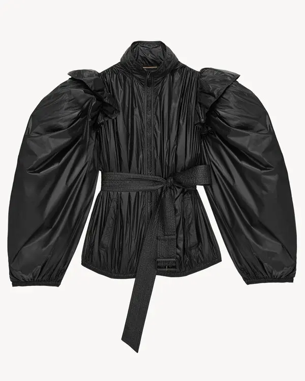 Saint Laurent Balloon-sleeve Windbreaker In Nylon - Noir