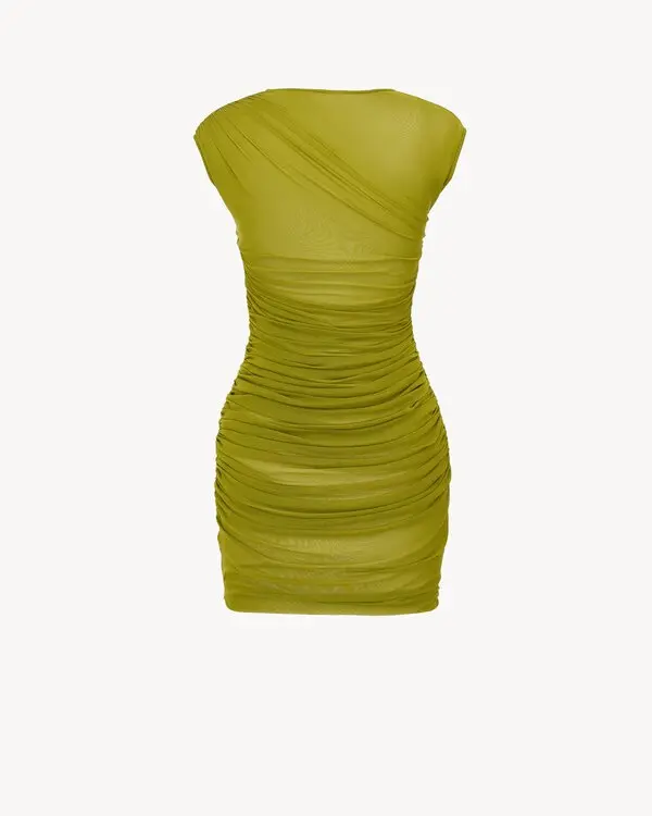 Saint Laurent Ruched Tulle Jersey Mini Dress