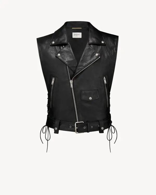 Saint Laurent Biker Vest In Creased Leather