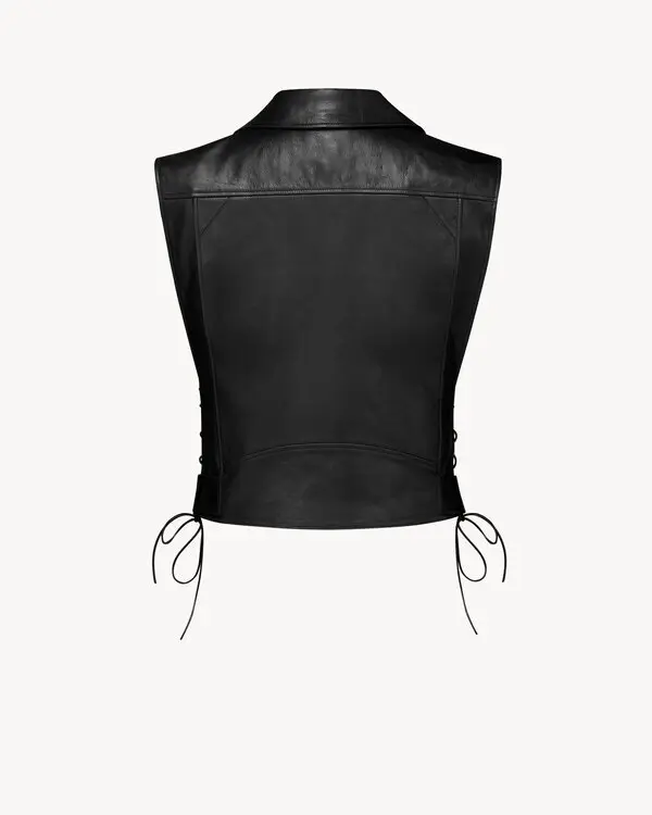 Saint Laurent Biker Vest In Creased Leather