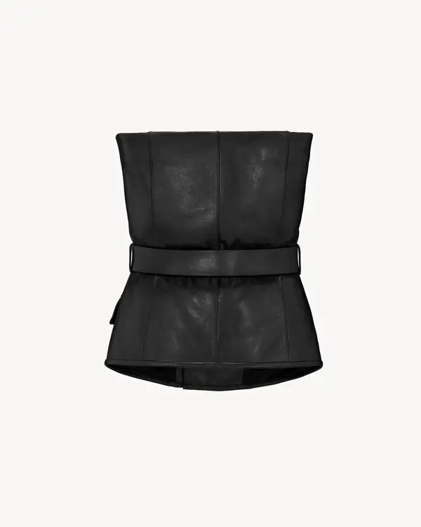 Saint Laurent Biker Bustier In Creased Leather
