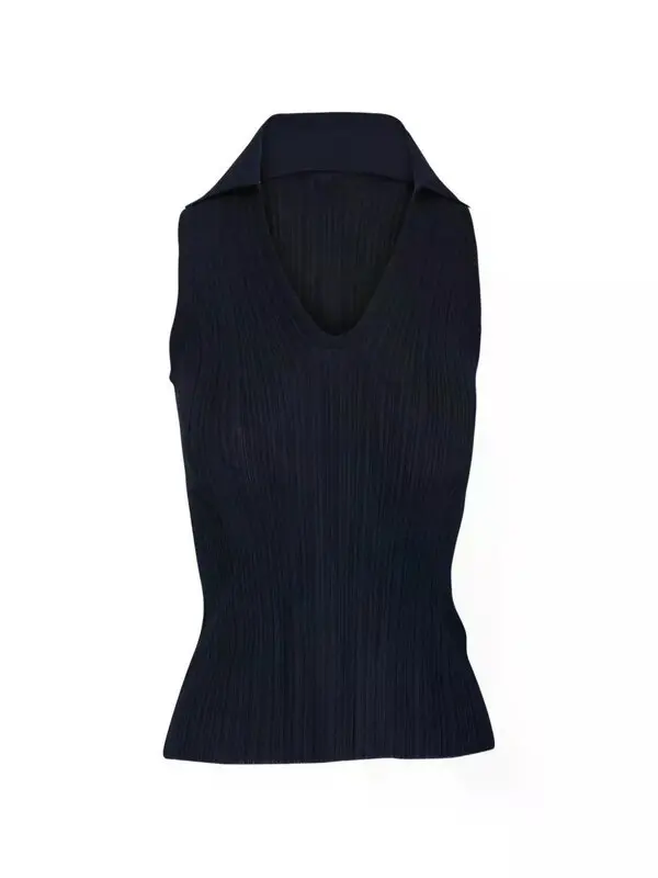 Agnona Ribbed Knit V-neck Sleeveless Top - Blue