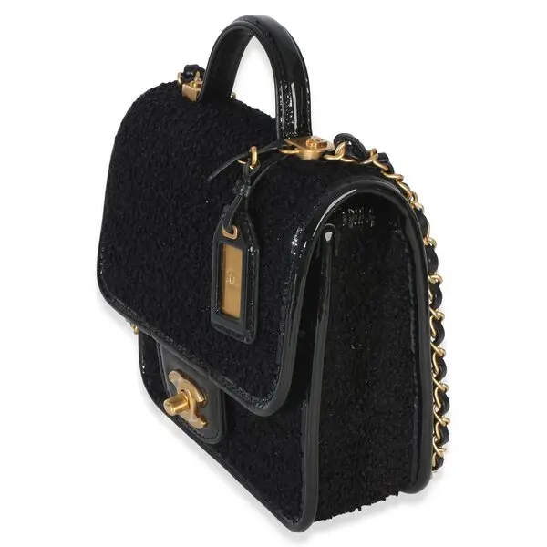 Chanel Tweed Patent Leather Top Handle Flap Bag