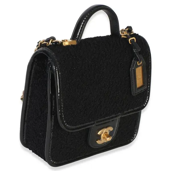 Chanel Tweed Patent Leather Top Handle Flap Bag
