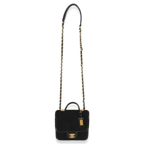 Chanel Tweed Patent Leather Top Handle Flap Bag