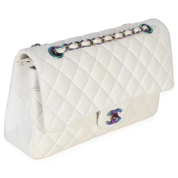 Chanel Quilted Caviar Classic Double Flap Bag - White