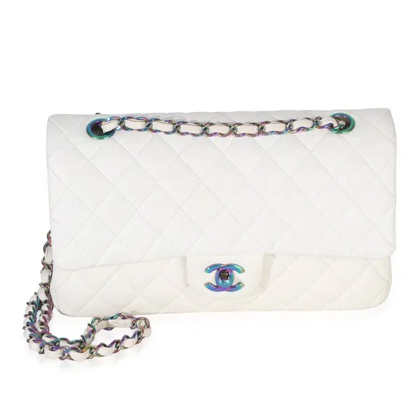 Chanel Quilted Caviar Classic Double Flap Bag - White
