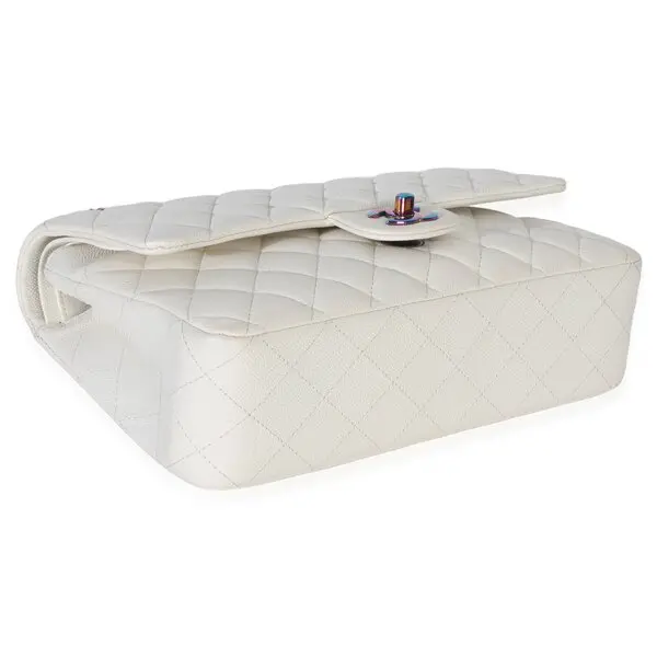 Chanel Quilted Caviar Classic Double Flap Bag - White
