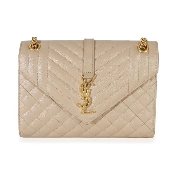 Saint Laurent Grain De Poudre Mixed Matelasse Envelope Bag - Beige