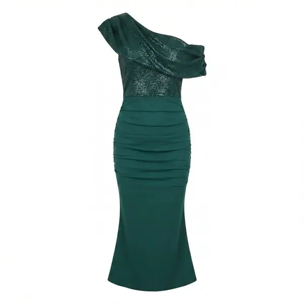 ATOM LABEL Mercury Midi Dress In Forest Sparkle - Green