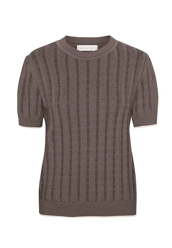 GROBUND Almine Knit Top With Contrast Trim - Brown