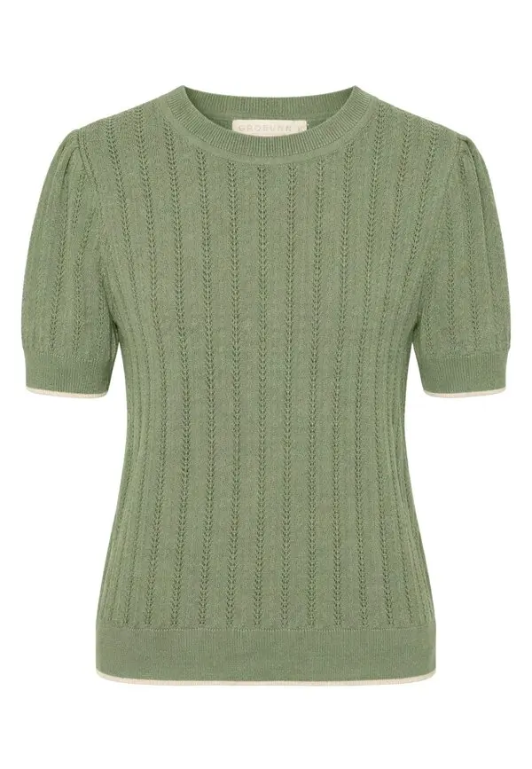 GROBUND Almine Knit Top With Contrast Trim - Green
