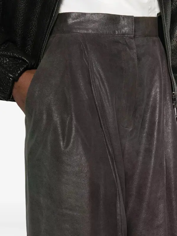 CASSELL Pleated Leather Shorts
