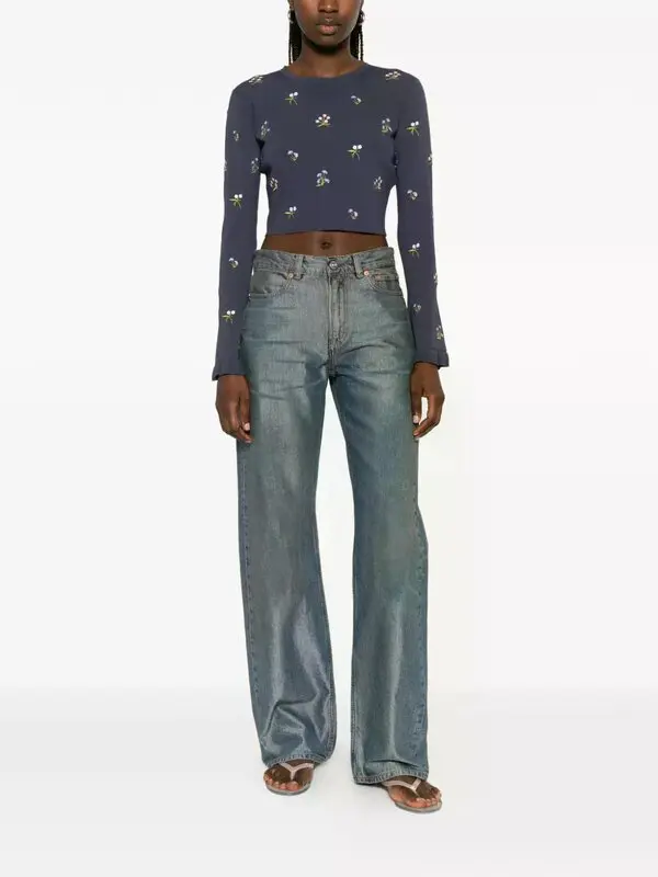 BLUGIRL Floral Embroidered Ribbed Cropped Top