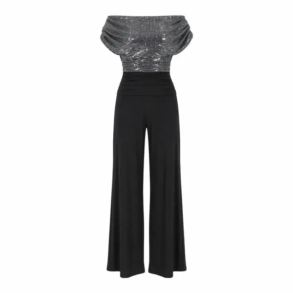 ATOM LABEL Sequin Embellished Wide Leg Jumpsuit - Black