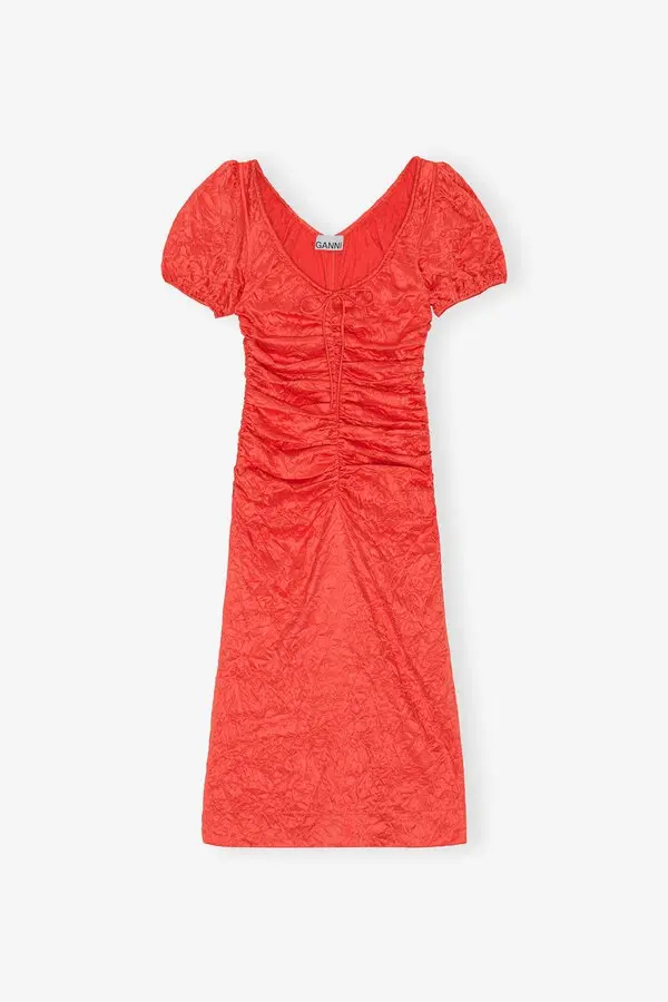 GANNI Crinkled Satin Midi Dress