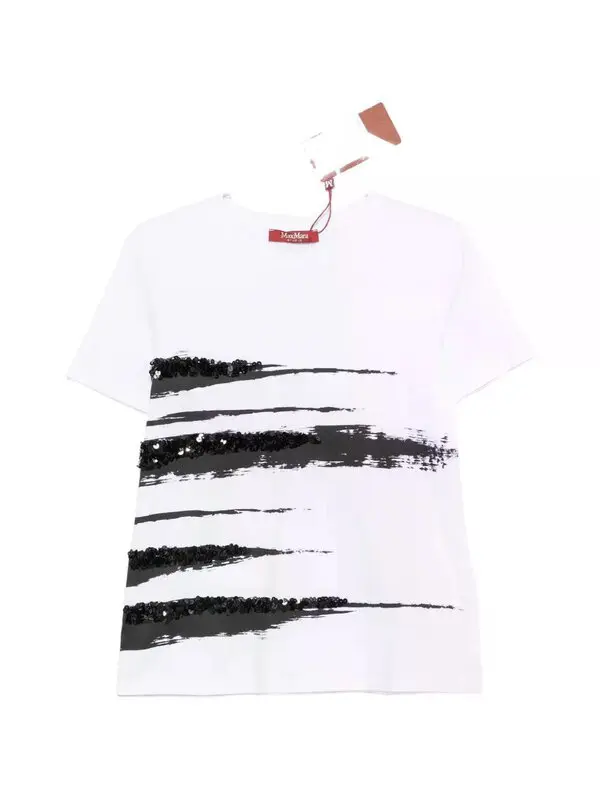 Max Mara Sequin-embellished Graphic Print T-shirt - White