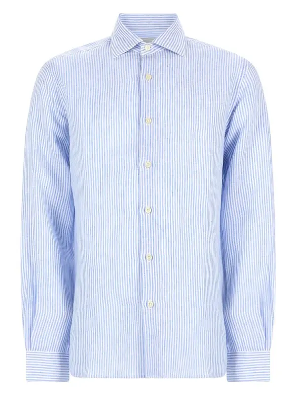 120% Lino Striped Linen Shirt - Azure