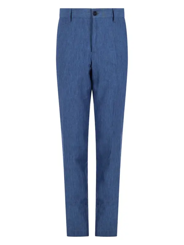 120% Lino Tailored Linen Trousers - Blue