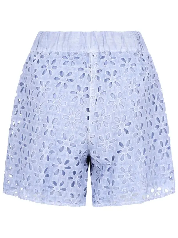 120% Lino Perforated Pattern Shorts - Azure